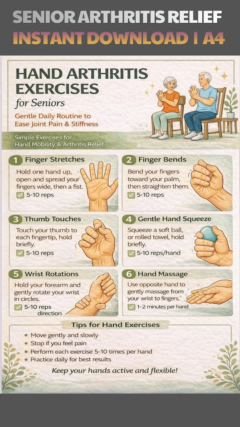 Hand Arthritis Exercises for Seniors Printable | Finger & Wrist Relief ...