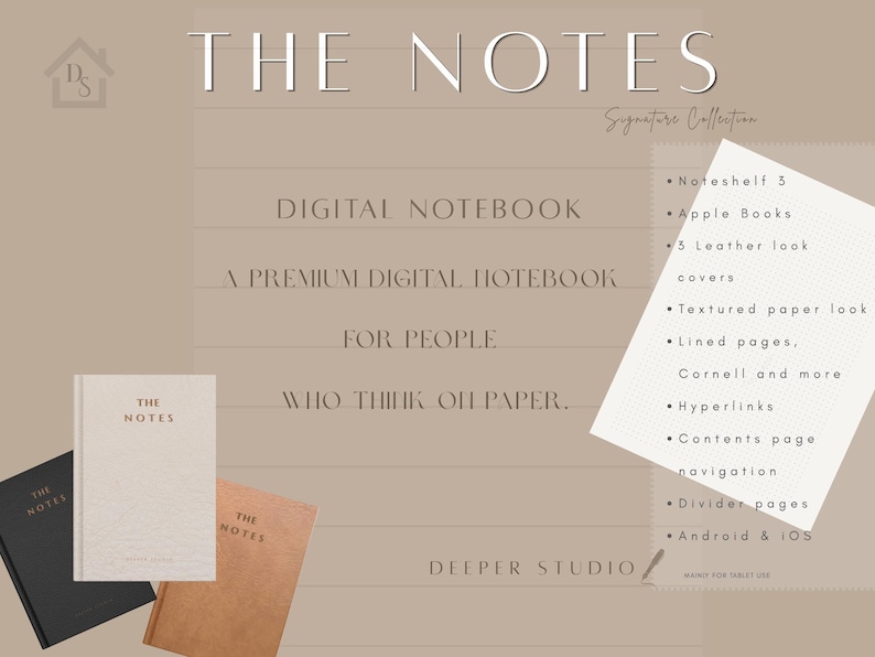 The Notes – Digital Notebook PDF | Leather Look Covers | Lined, Dotted ...