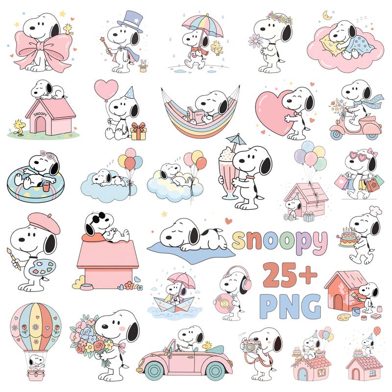 Pastel Snoopy Clipart - Etsy