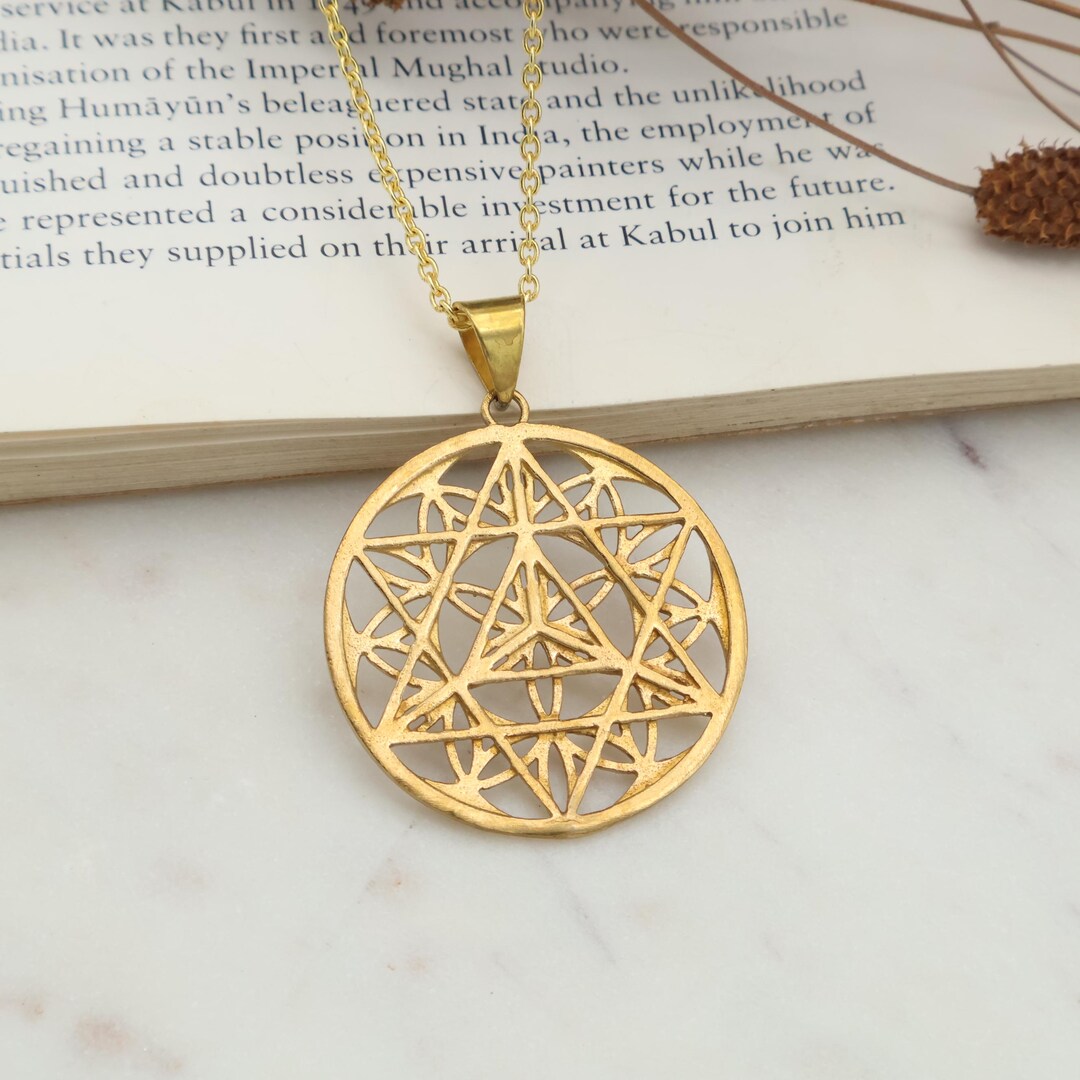 Gold Sacred Geometry Necklace, Geometric Pendant Necklace, Boho Gold ...