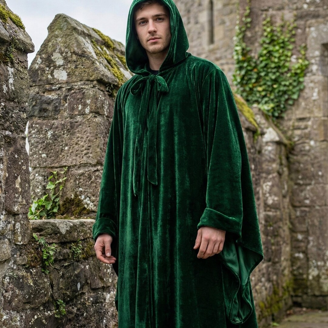 Green Hooded Cloak Medieval Renaissance Cape LARP Cosplay Elven Wizard ...