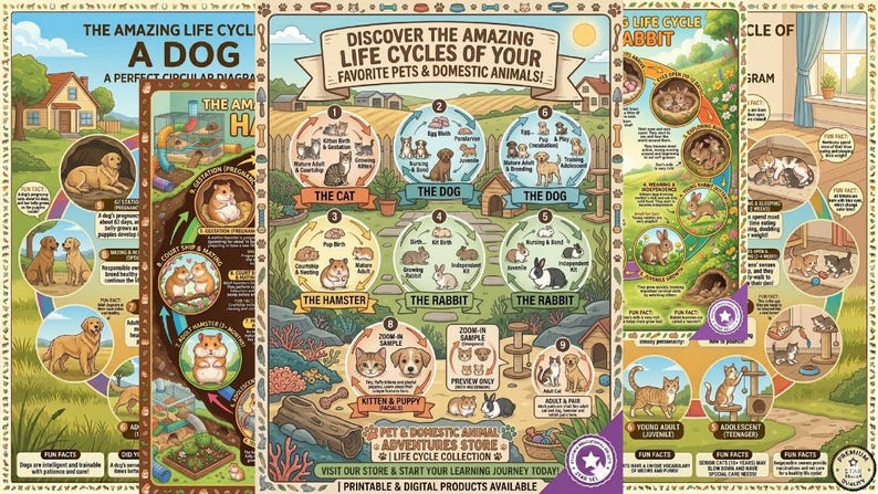 Pet Life Cycle Posters | Dog, Cat, Rabbit, Hamster Learning Charts ...