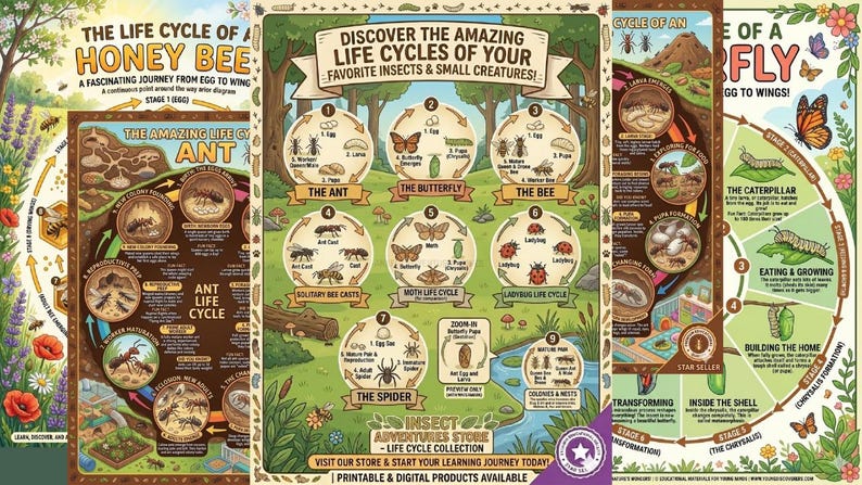 Insect Life Cycle Posters | Butterfly, Bee, Ant Science Learning ...