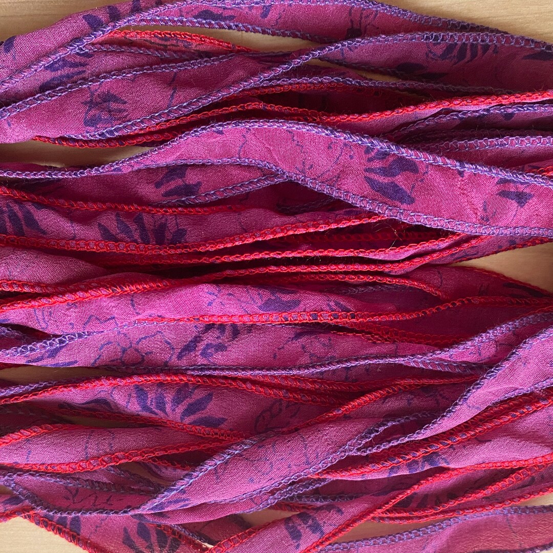 4 Jewelry Ribbons, Bracelet Ribbon, Silk Ribbons, Purple Pink Ribbons ...