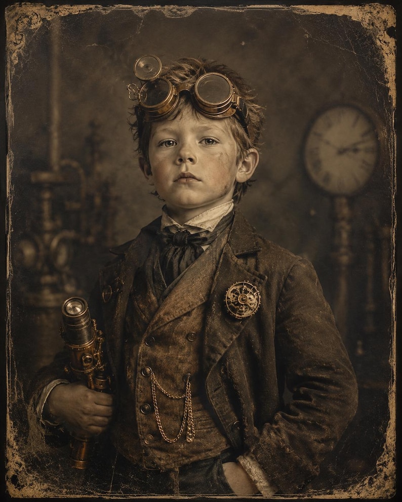 Custom Steampunk Kid Portrait, Retro Victorian Explorer Art (digital ...