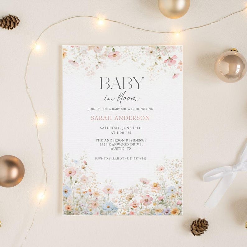 Baby in Bloom Floral Invitation Bundle, Editable Shower Games (digital ...