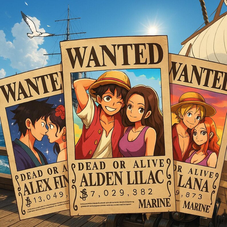 Custom Anime Pirate Wanted Poster: Couple Portrait, Personalized Bounty ...