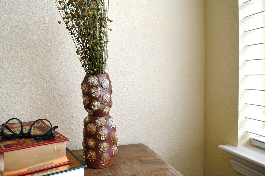 Ceramic Vase Eclectic Polka Dot Vessel Centerpiece Cylinder - Etsy