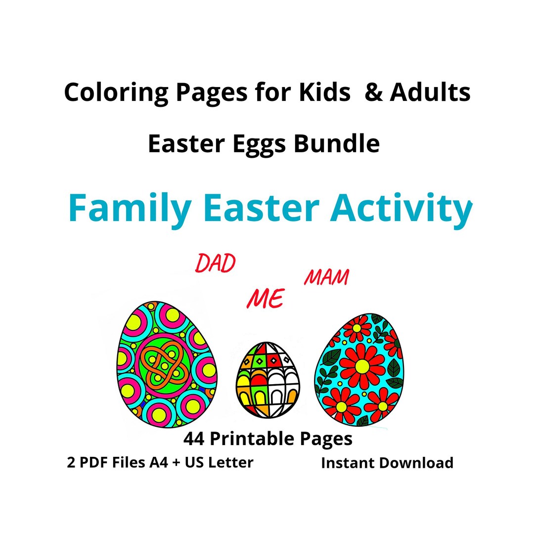 Easter Coloring Pages Bundle Eggs Baskets Family Activity Printable A4 ...