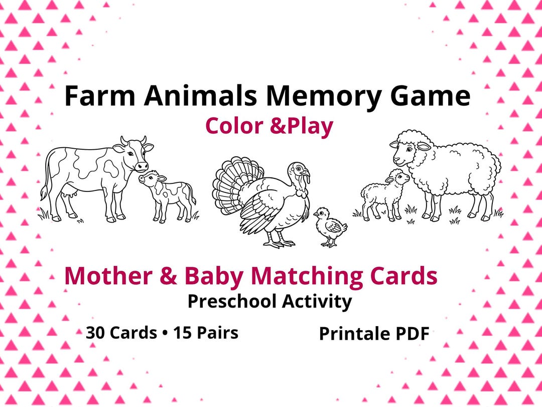 Farm Animals Memory Game Printable, Mother Baby Matching Cards ...