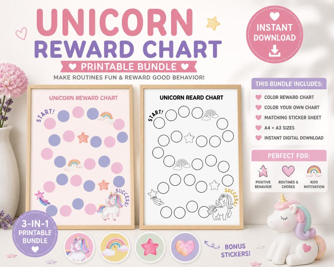 Reward Chart for Kids Printable Bundle | Behavior Reward Chart Toddler ...