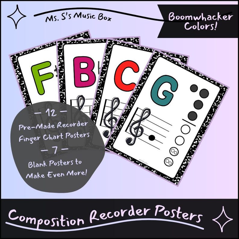 Recorder Finger Chart Posters – Composition Notebook Boomwhacker Colors ...
