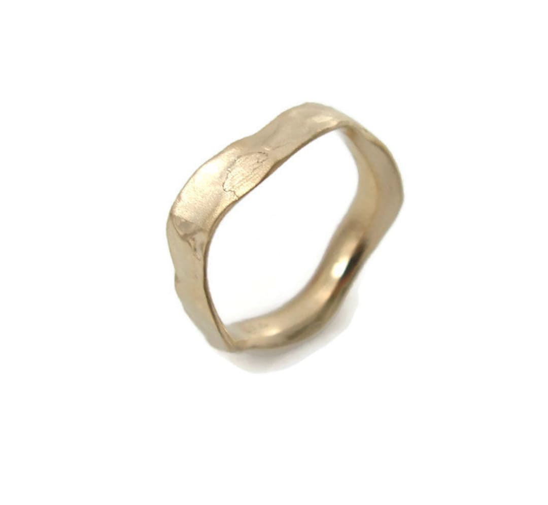 Wavy Gold Ring. 4.5mm Width Wedding Band- 14k Yellow Gold . Hes and ...