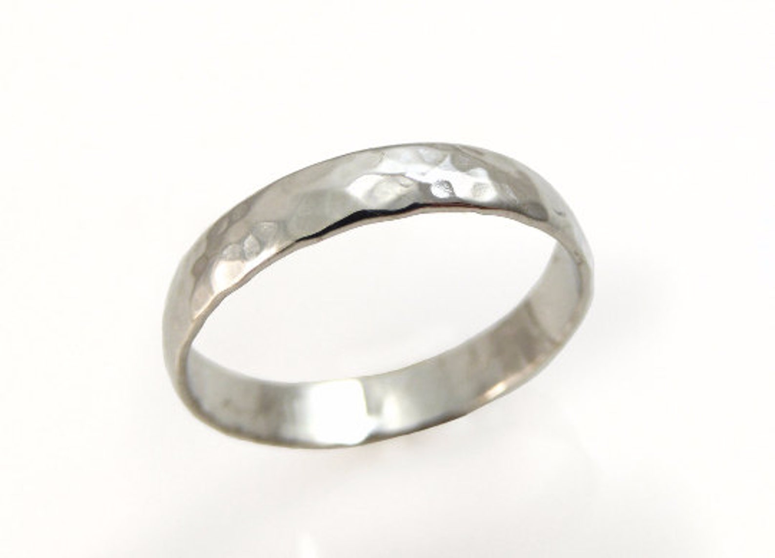 Hammered Wedding Ring. 14k White Gold. 4mm Wide.1mm Thickness Band Men ...