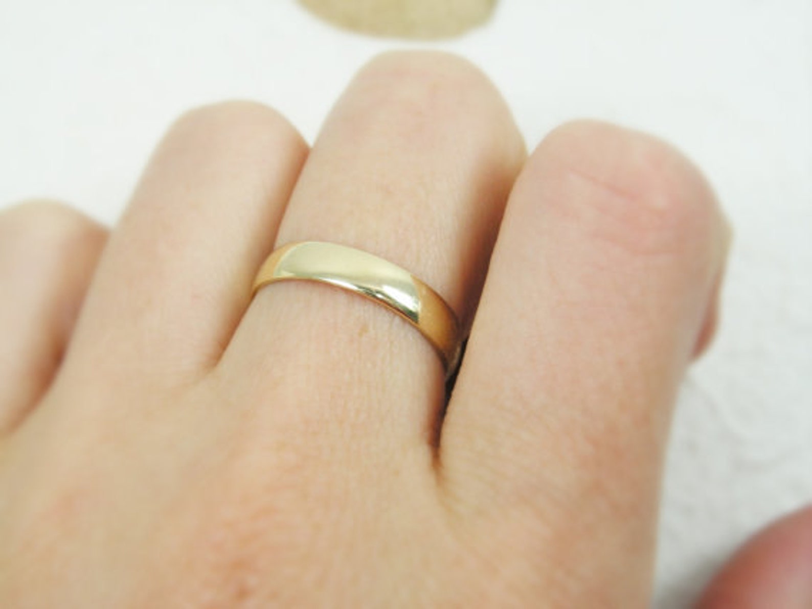 Gold Wedding Ring. 4mm Rounded Ring 14k Yellow Gold Wedding | Etsy