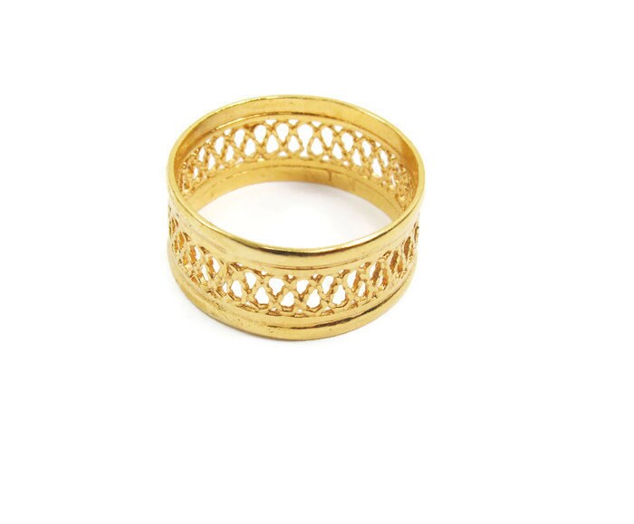 Filigree gold ring. 14k Yellow gold lace ring. Wide gold ring. | Etsy