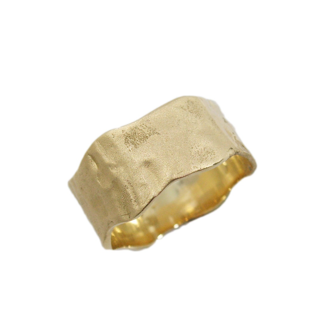 Matte Wavy Wedding Band. Textured Wedding Band. 14K Yellow Gold Wedding ...