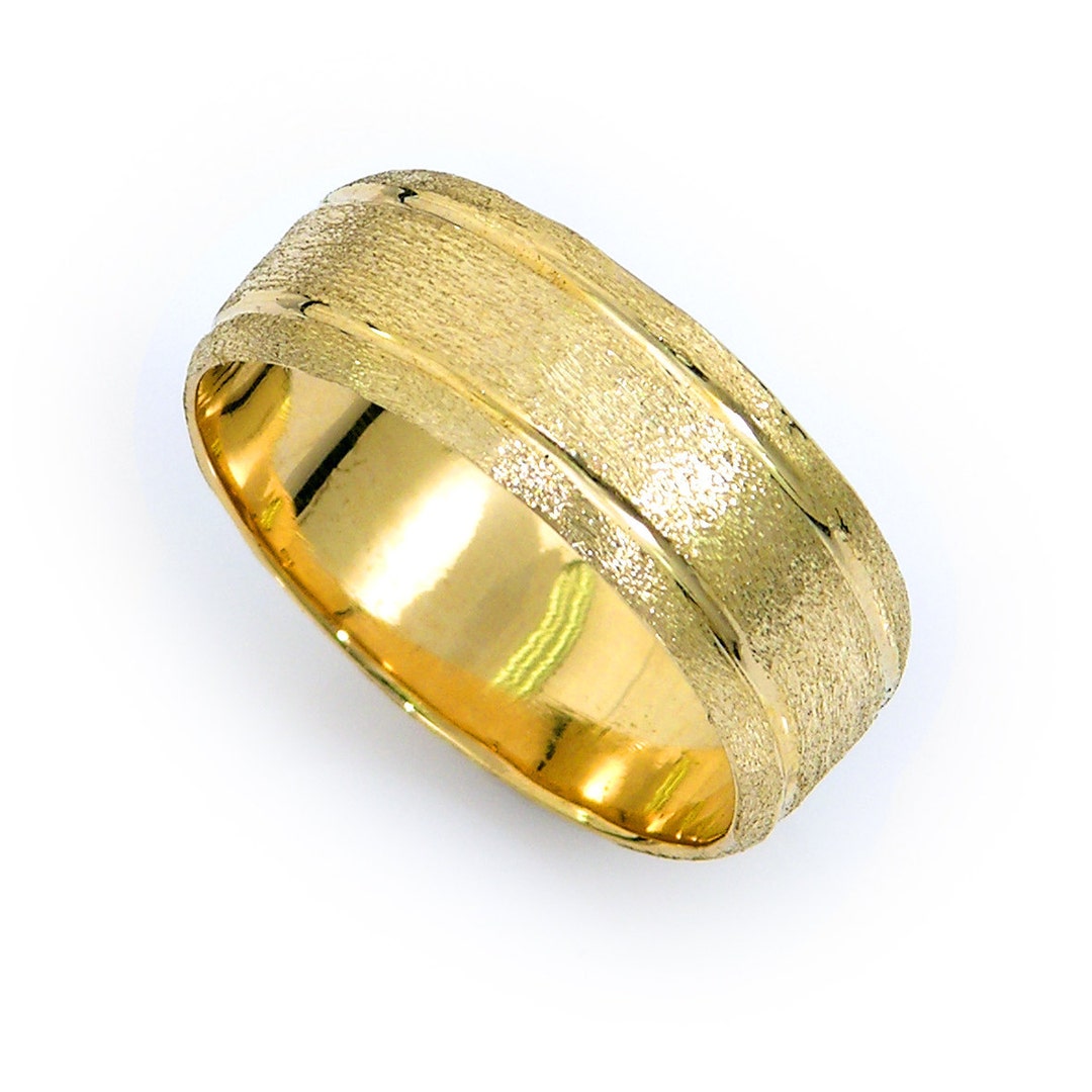 Diamond Scratched Wedding Ring. 14K Gold Wedding Band. Mens Wedding ...