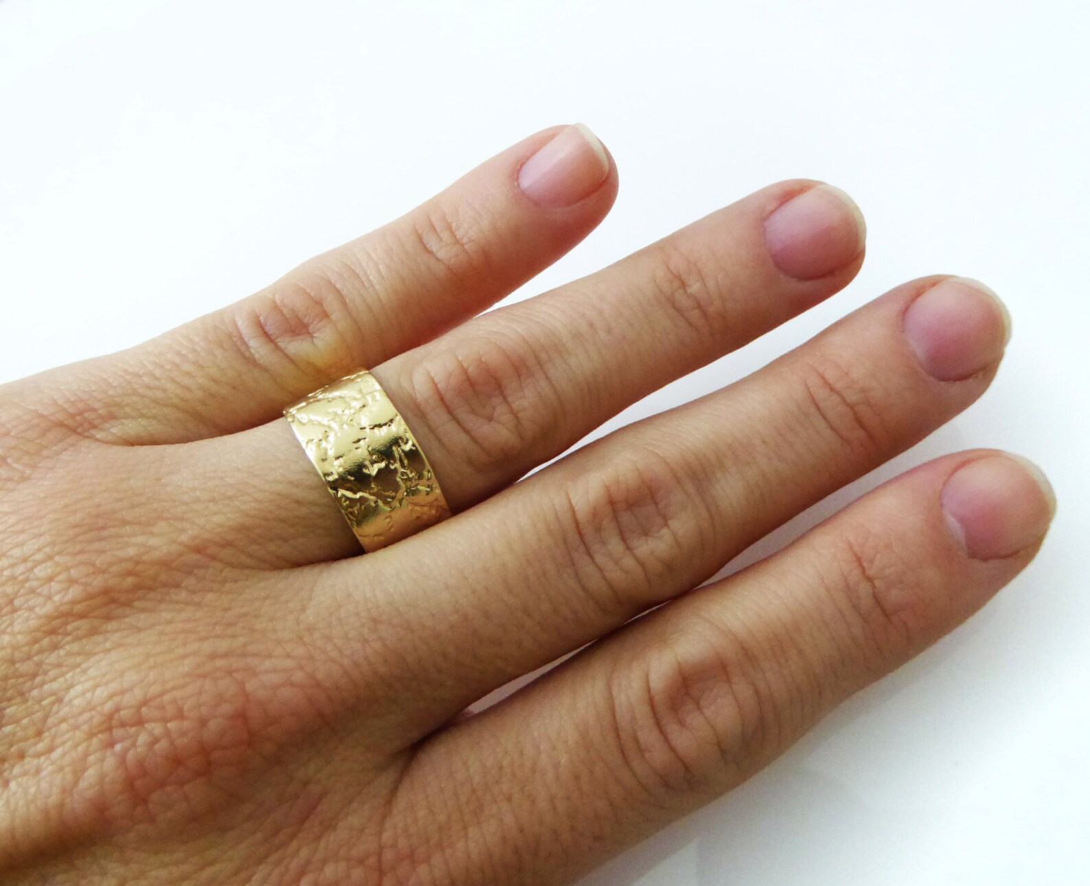 Cracked Earth Wedding Band. Wide Wedding Band. Gold Wedding Band ...