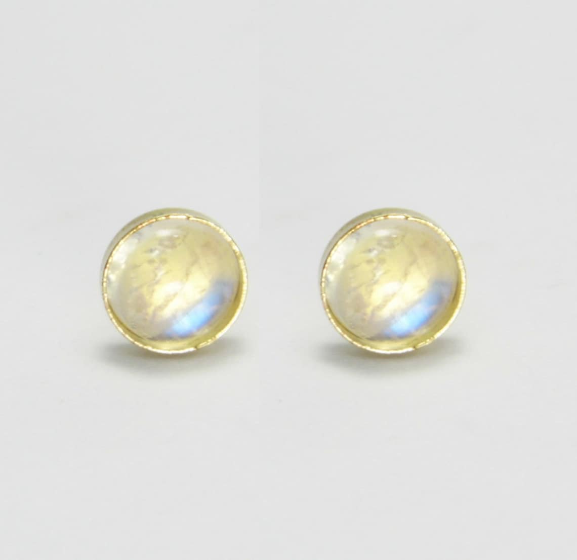 Yellow 14k GOLD & 6 mm Moonstone stud earrings birthday gift | Etsy