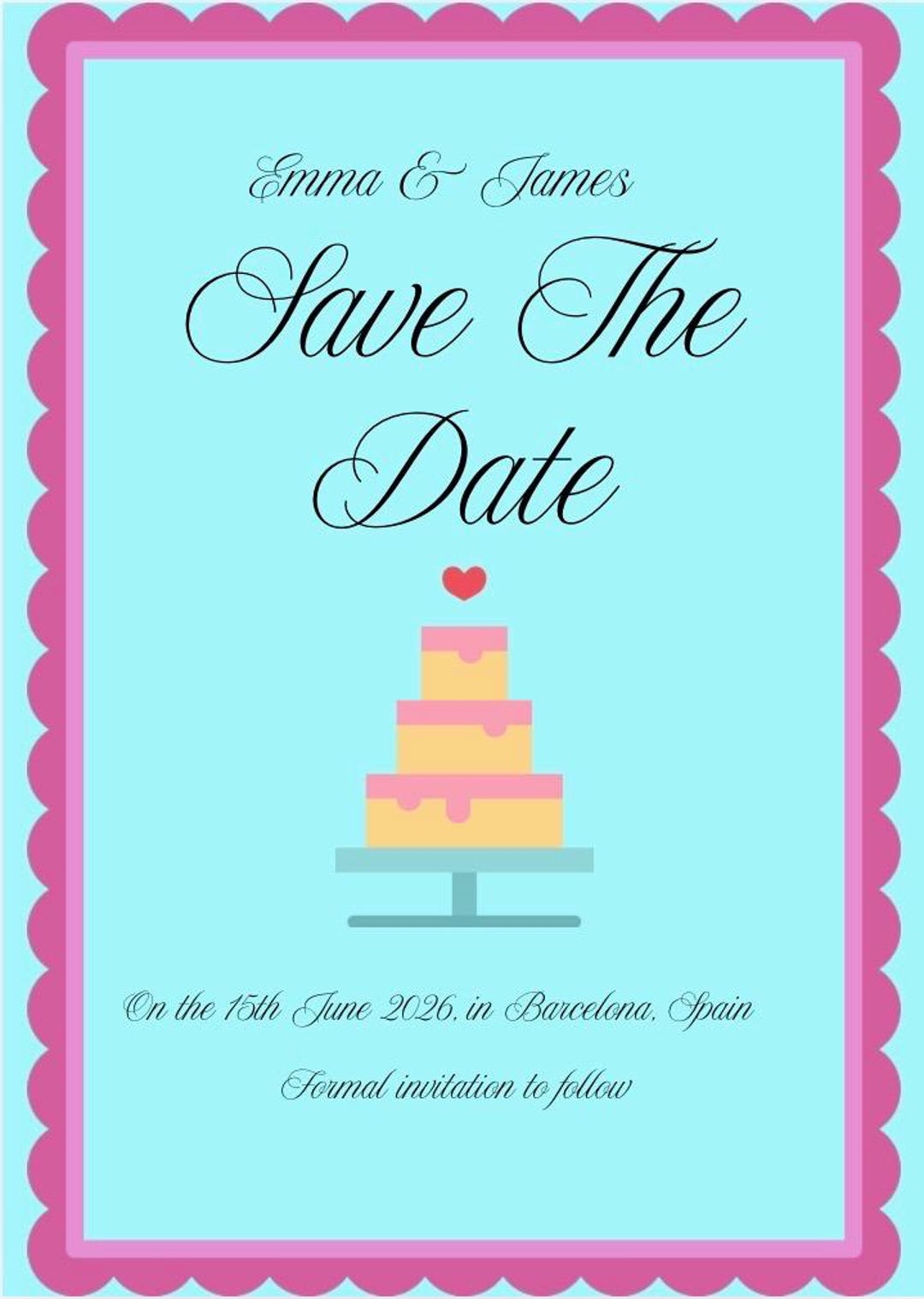 Editable Save the Date Template, Wedding Card, Turquoise, Romantic ...