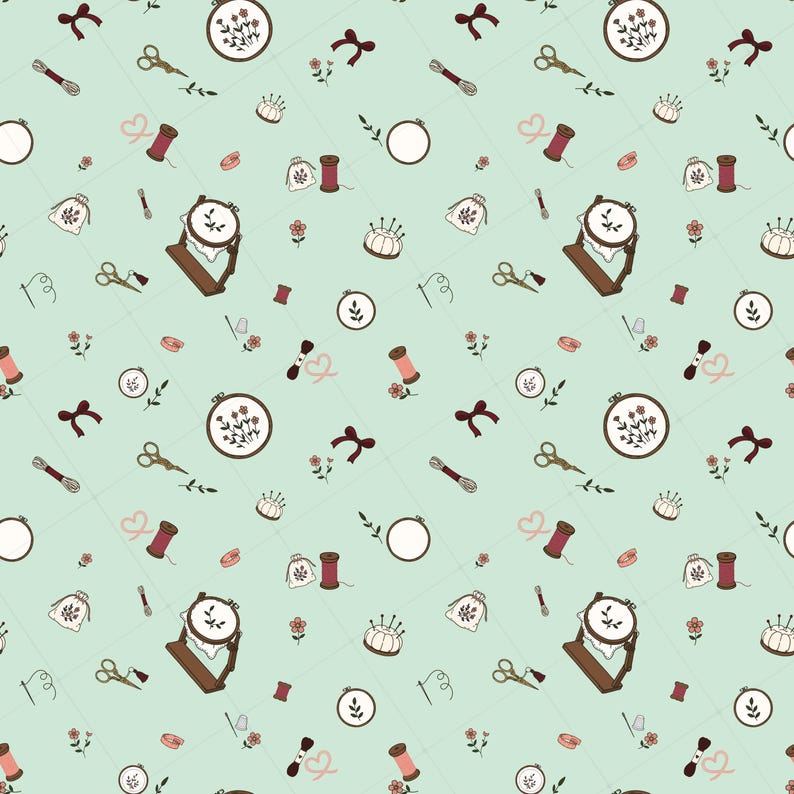 Cozy Grandmillennial Cute Grandmacore Embroidery Seamless Pattern ...