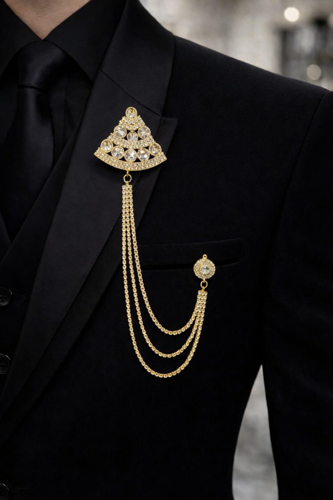 Men's Gold Chain Brooch for Suit, Wedding Lapel Brooch, Groom Sherwani ...
