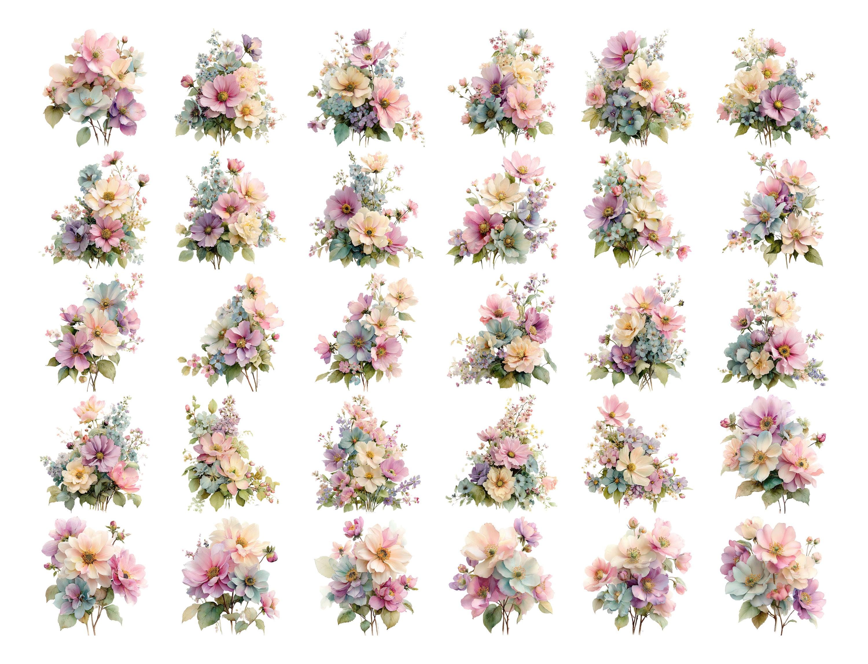 Pastel Spring Flowers Clipart – Watercolor Floral Bundle (30 PNG Files ...