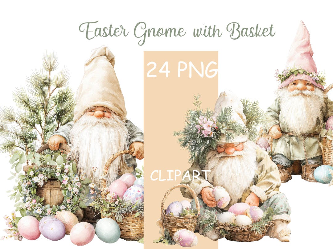 Watercolor Easter Gnome Clipart Bundle, Spring Gnomes With Baskets ...
