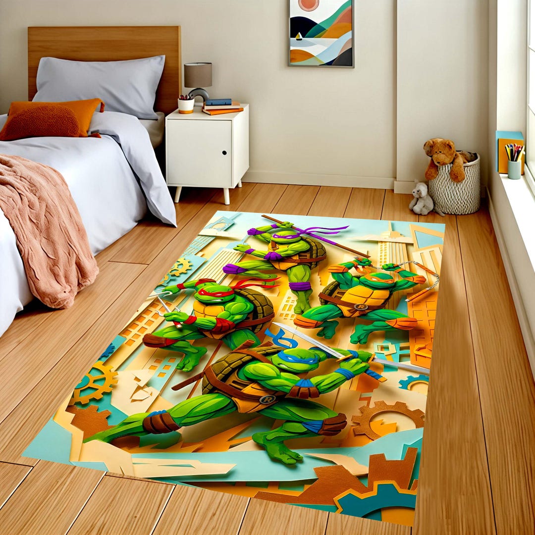 Ninja Turtle Kids Area Rug, Cartoon Hero Playroom Carpet, Non-slip ...