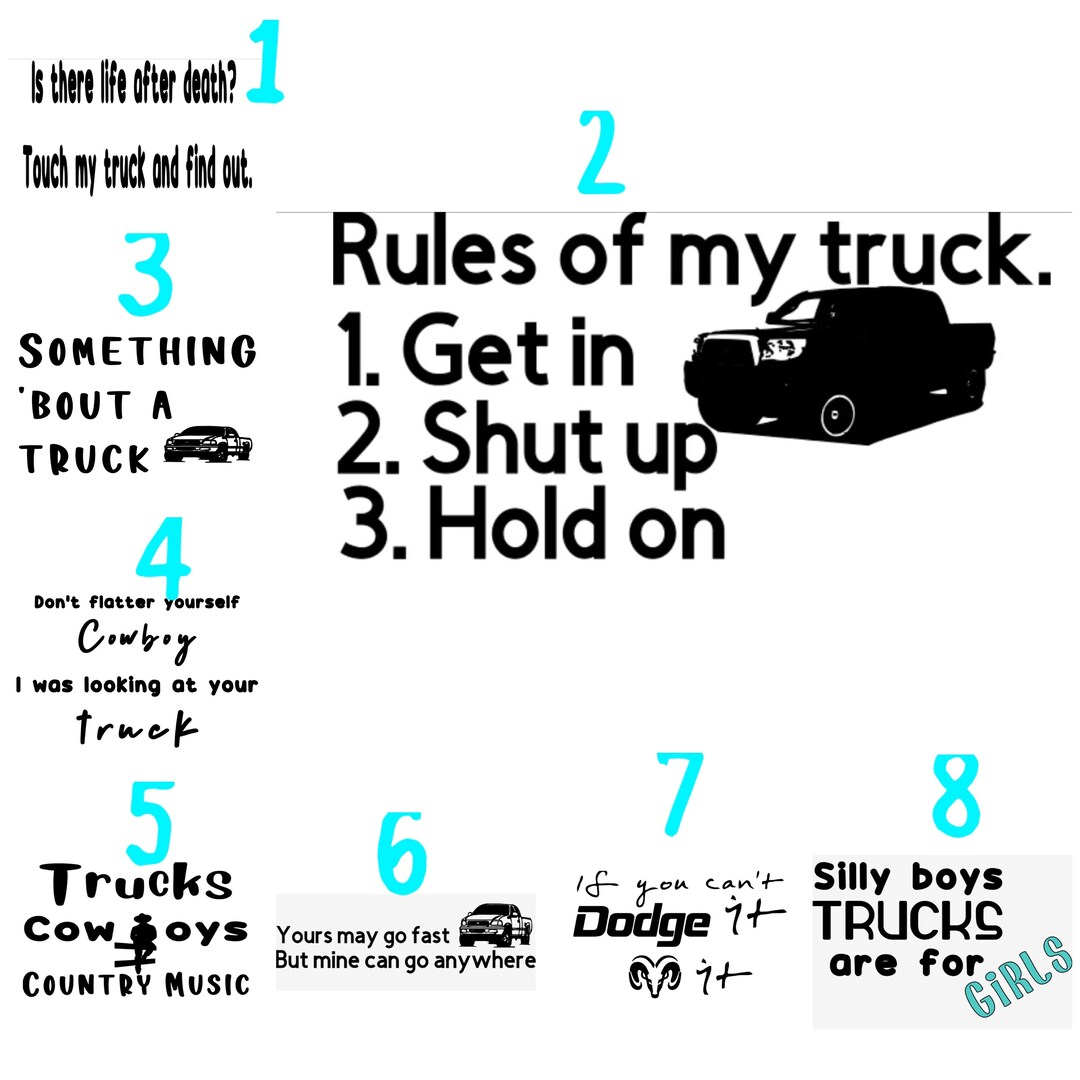 Truck Themed Permanent Adhesive Vinyl Car Decals - Etsy