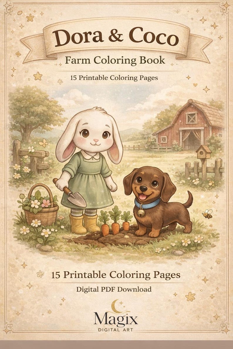 Dora & Coco Farm Coloring Book | 15 Kawaii Printable Pages (digital ...