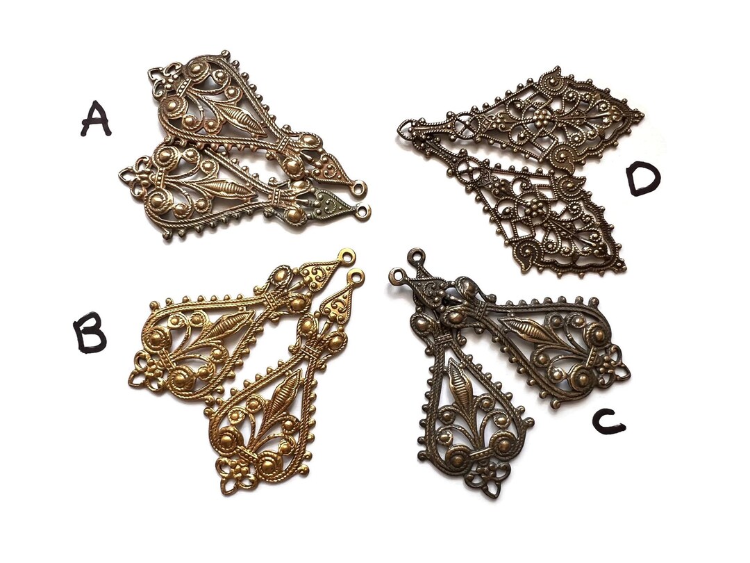 2, Fancy Filigree Brass Drop Charms , Vintage Very Ornate Style - Etsy