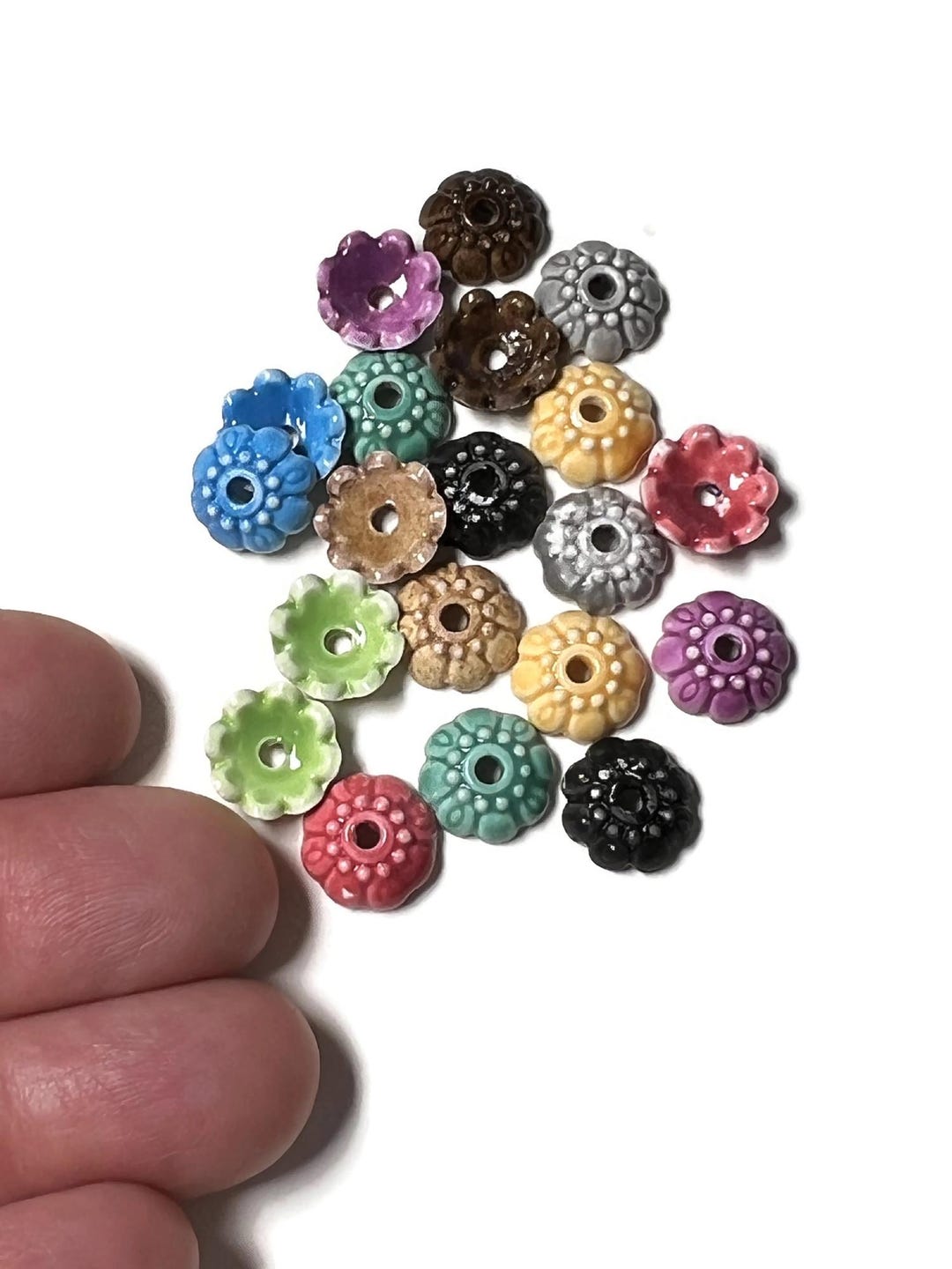 20, Domed Small Flower Bead Cap Glazed Porcelain Color Mix 10mm - Etsy
