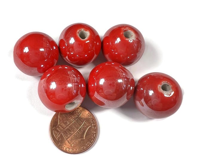 6, Red Large Ceramic / Porcelain 18mm Bead - Etsy