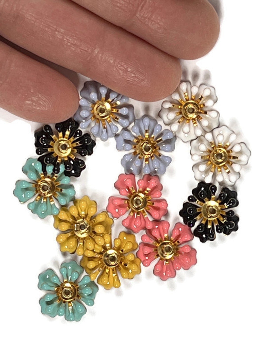 12 ,enamel Flower Bead Caps in Assorted Colors 15mm - Etsy
