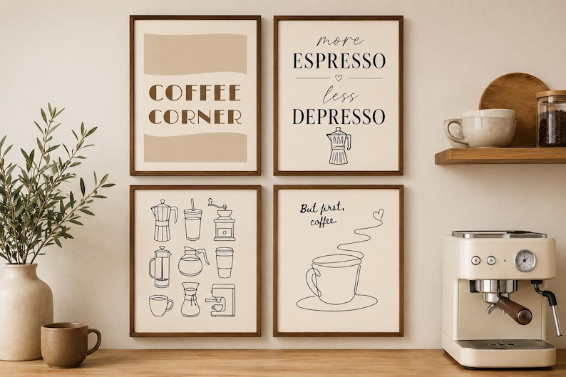 Neutral Coffee Bar Prints | Modern Kitchen Decor, Coffee Lover Gift ...