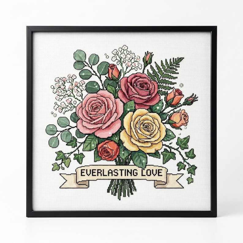 Spring Rose Bouquet Cross Stitch Pattern, Botanical Floral Wedding ...