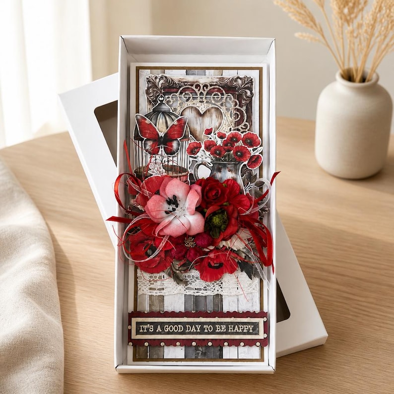 Handmade Red Poppy 3D Card – Dimensional Floral Butterfly Keepsake - Etsy
