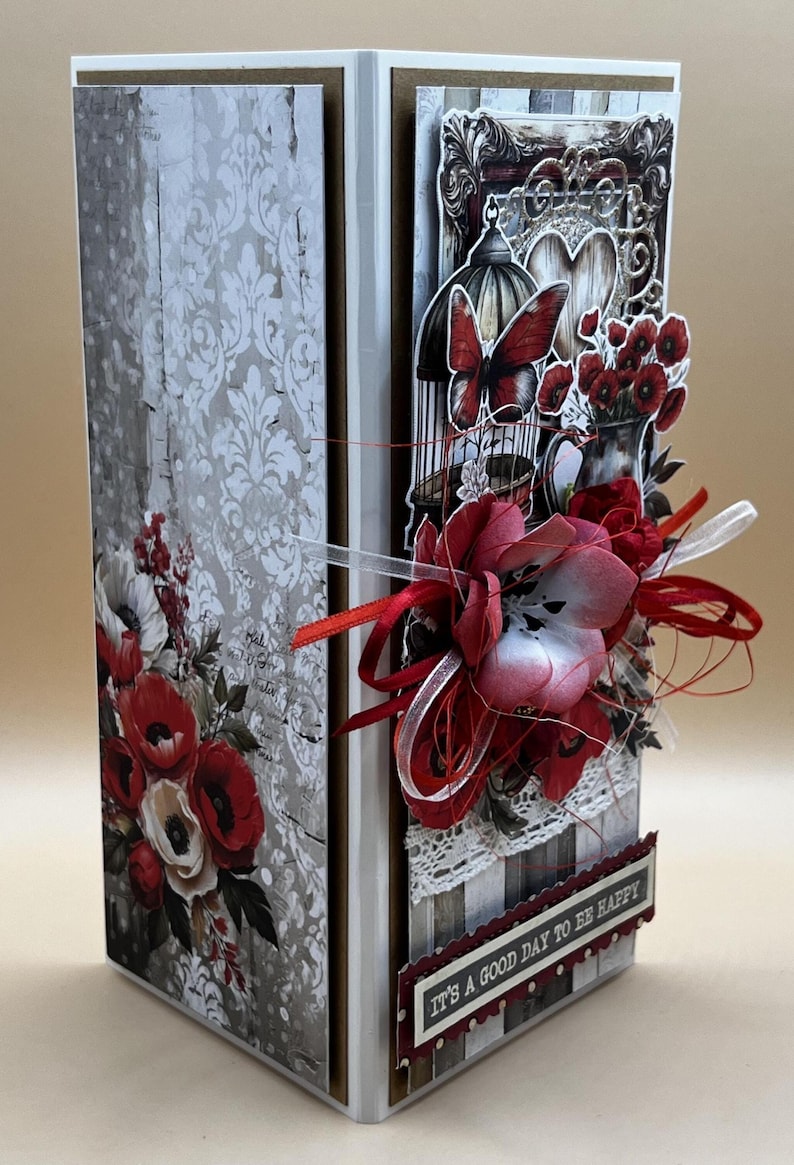 Handmade Red Poppy 3D Card – Dimensional Floral Butterfly Keepsake - Etsy