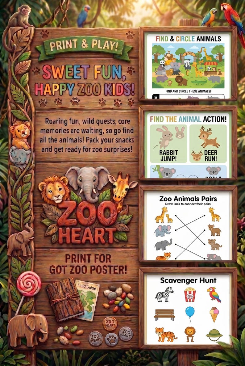 50+ Zoo Activities for Kids, Zoo Scavenger Hunt Printable Bundle ...