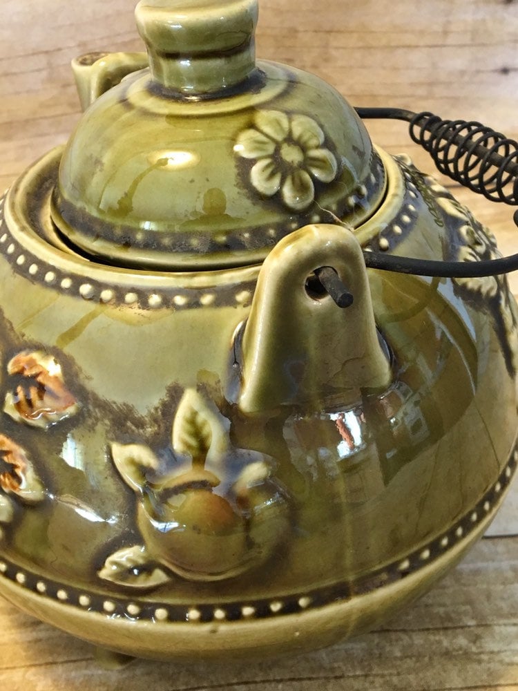 Vintage Teapot Mid-Century Avocado Green Fruit Motif Made in | Etsy