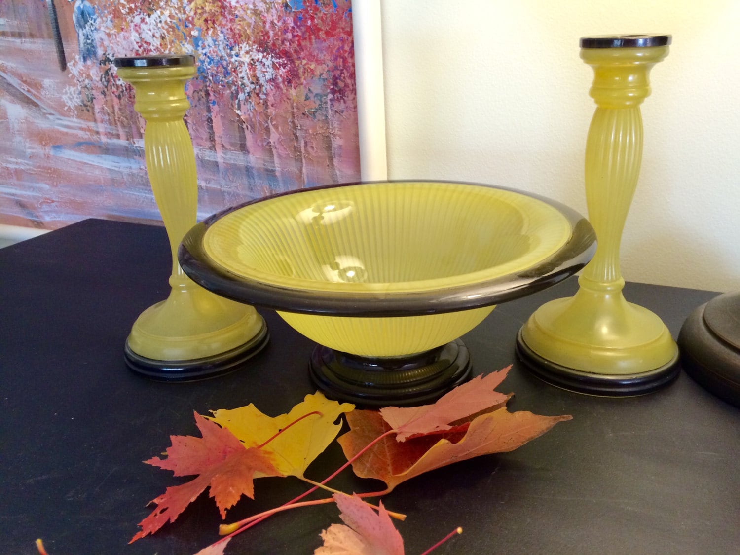 Yellow Depression Era Glass Compote Set Compote Bowl - Etsy