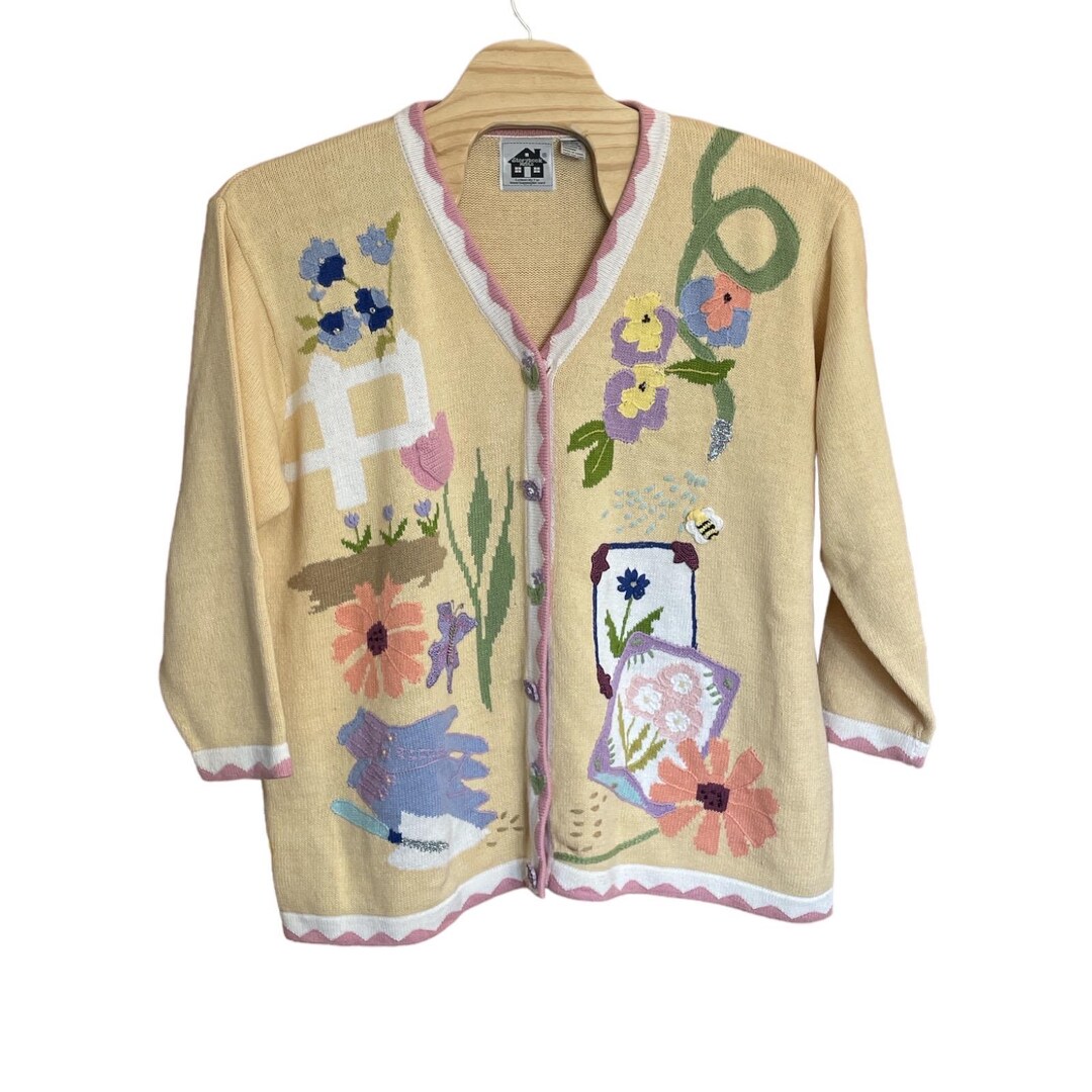 Vintage Storybook Knits Cardigan Sweater Plus Size 2X 1990s Home ...