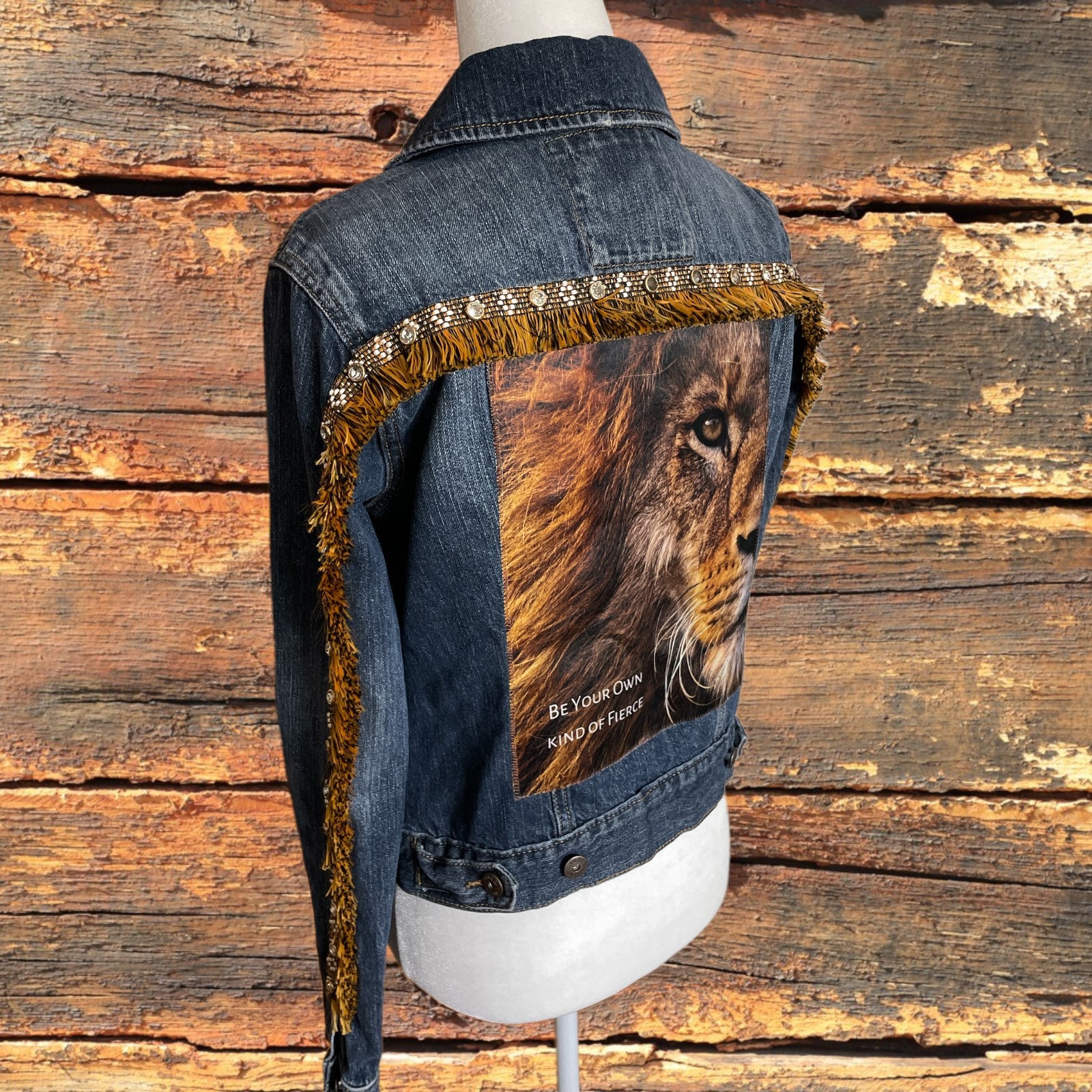 Upcycled Fringed Denim Jacket Lion and Fringe Be Your Own - Etsy