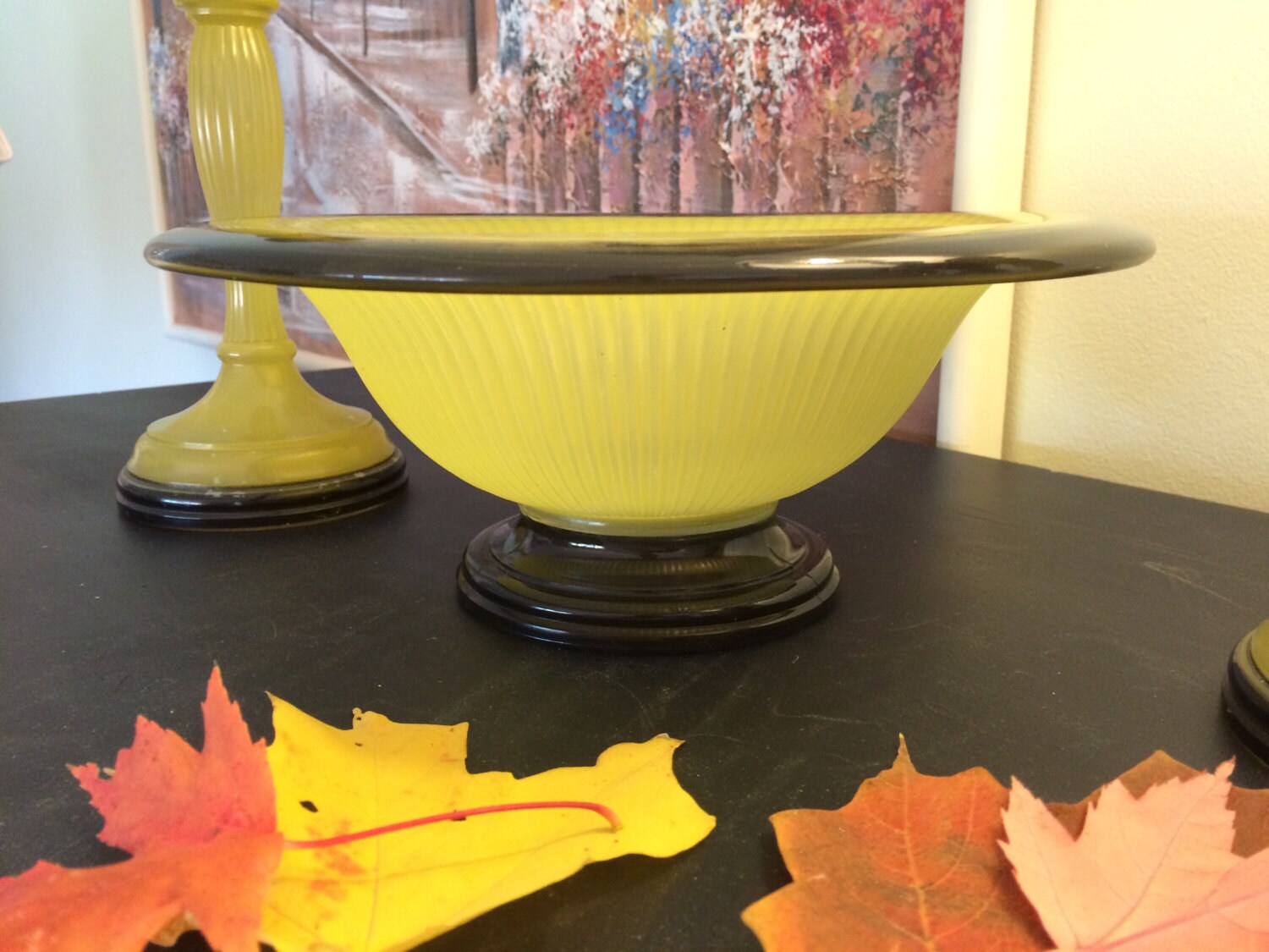 Yellow Depression Era Glass Compote Set Compote Bowl Candlesticks ...