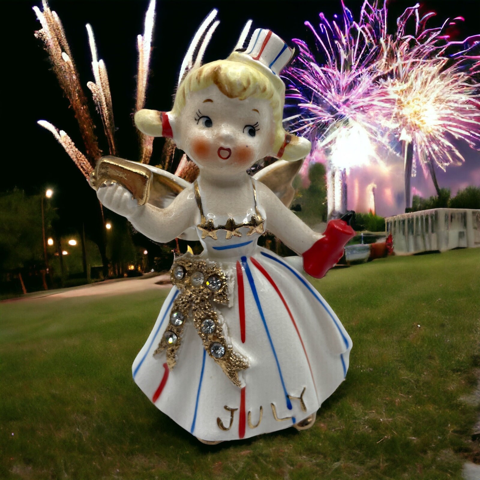 Rare 1957 Lefton July Birthday Angel With Red White and Blue - Etsy