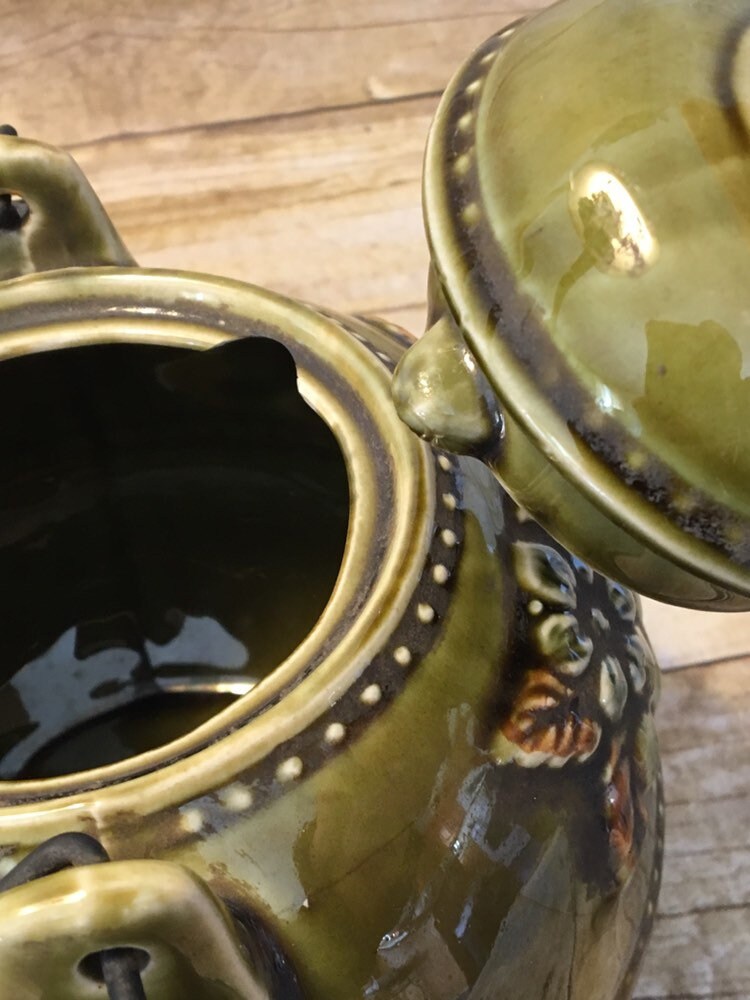 Vintage Teapot Mid-Century Avocado Green Fruit Motif Made in | Etsy