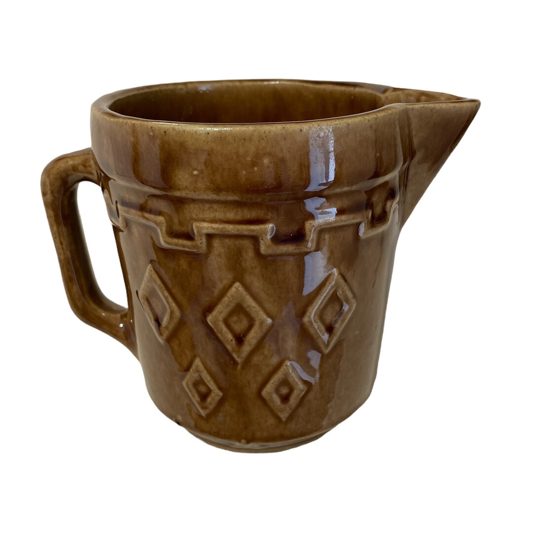 Vintage Monmouth Pottery Pitcher Diamond Pattern Small Batter Pitcher ...