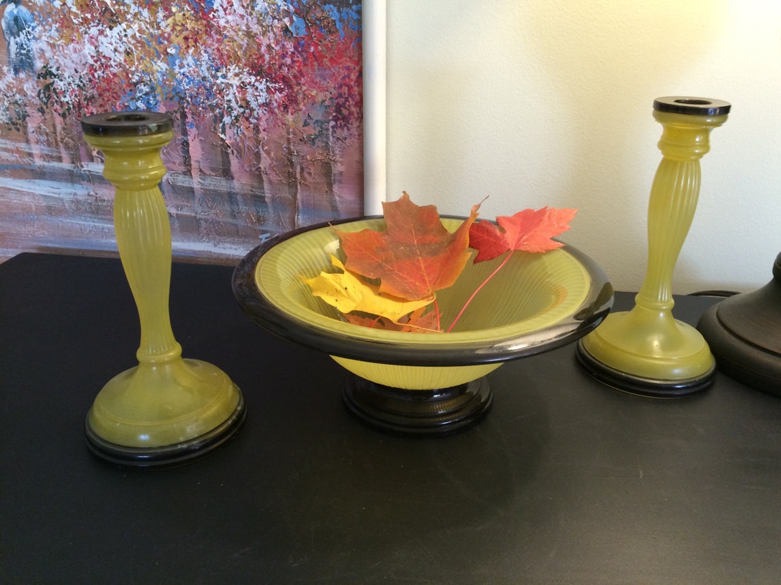 Yellow Depression Era Glass Compote Set Compote Bowl - Etsy